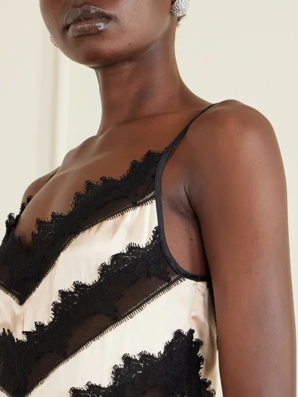 RODARTE Lace-trimmed Silk Gown - Neutrals