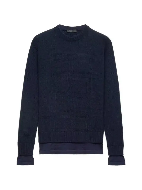 Prada Cashmere Crew Neck Sweater With Logo Detail - Blue
