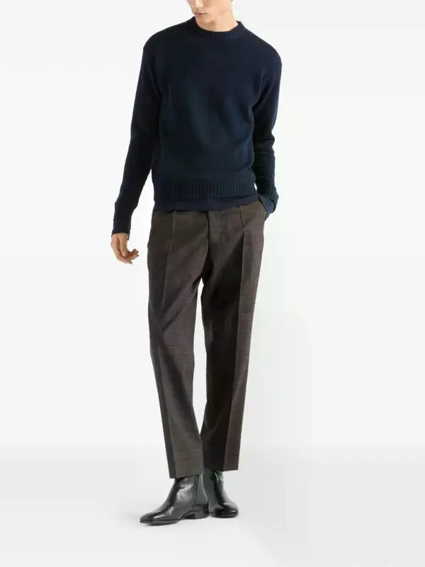 Prada Cashmere Crew Neck Sweater With Logo Detail - Blue