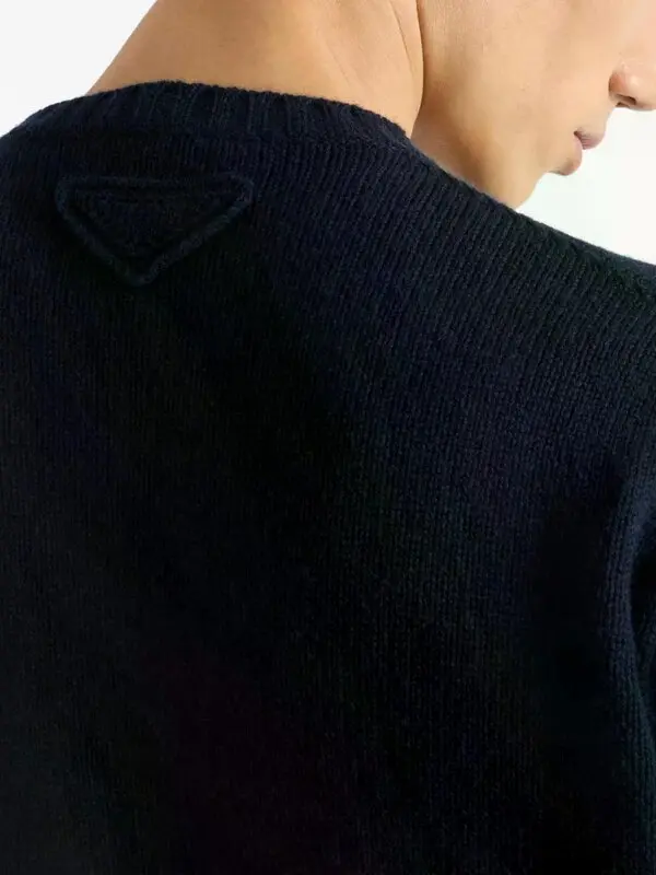 Prada Cashmere Crew Neck Sweater With Logo Detail - Blue