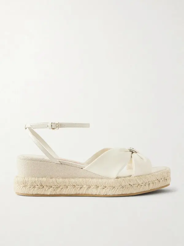 JIMMY CHOO Aella 60 Leather Wedge Sandals - Neutrals