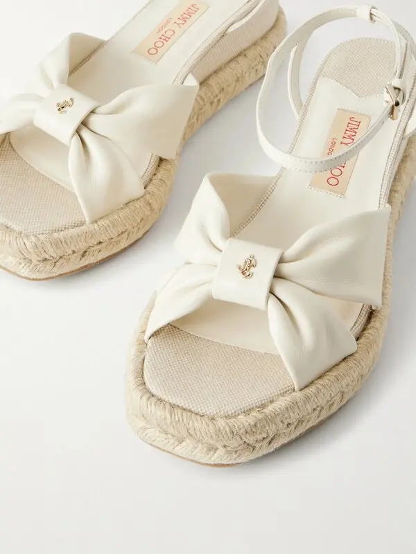 JIMMY CHOO Aella 60 Leather Wedge Sandals - Neutrals