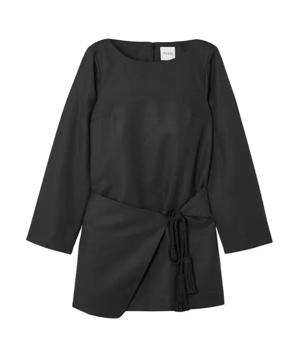 Posse Yvette Tie-detailed Draped Mini Dress - Black