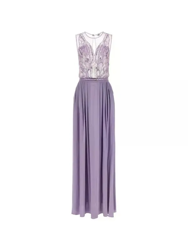 Elisabetta Franchi Embroidered Tulle Dress - Purple