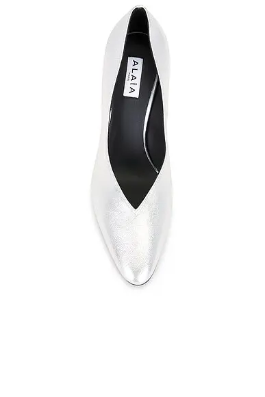 Alaïa Metallic Silver Leather Sculptural Cone Heel Pumps