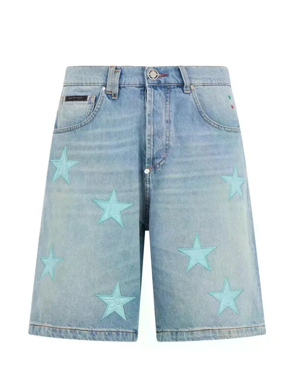 Philipp Plein Star-patch Denim Shorts - Blue