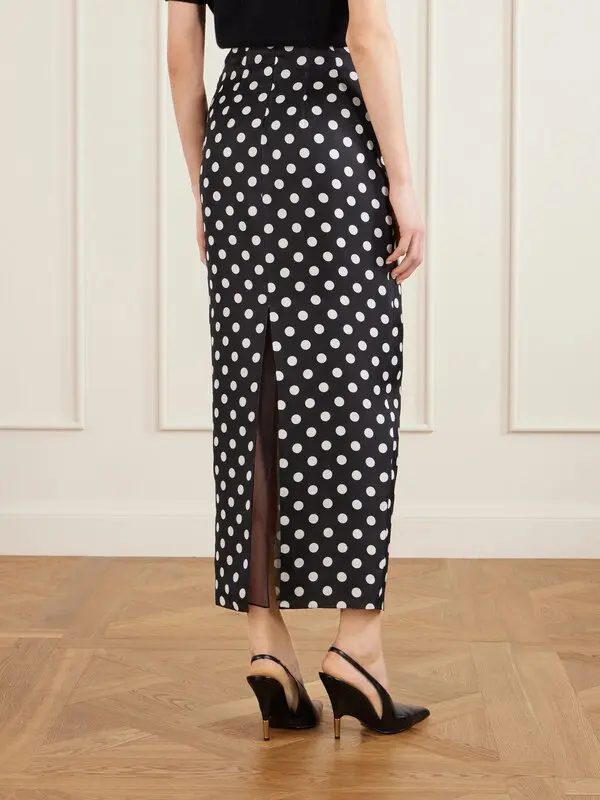 Khaite Winton Polka-dot Silk Midi Skirt - Black