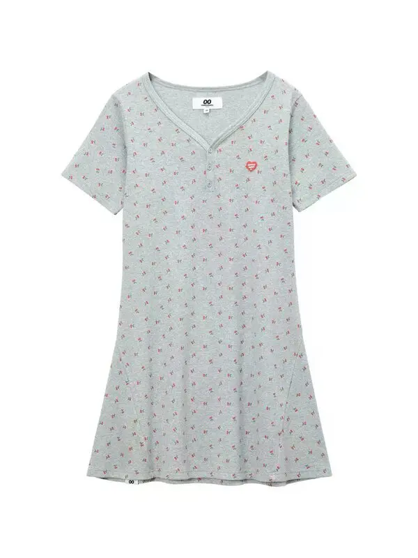 CHOCOOLATE Floral Print V-neck Dress - Grey