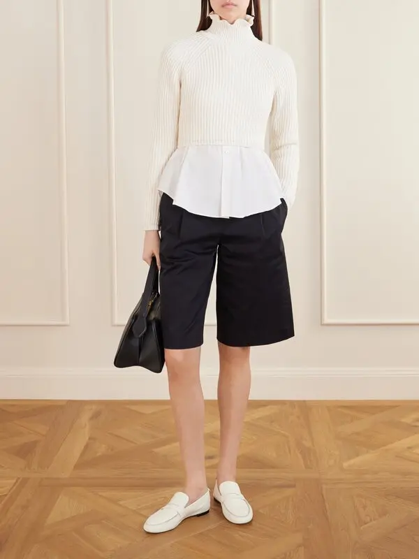 Max Mara Campo Ruffled Ribbed-knit Cotton Sweater - White