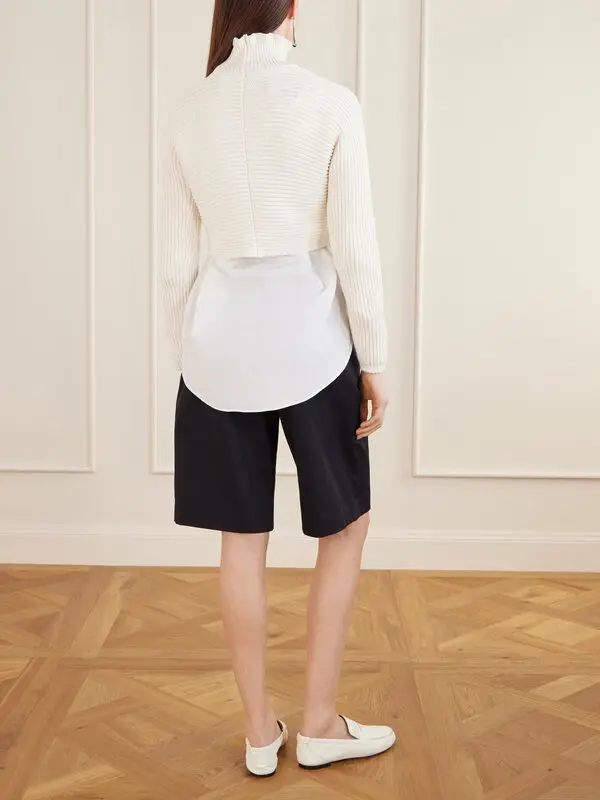 Max Mara Campo Ruffled Ribbed-knit Cotton Sweater - White
