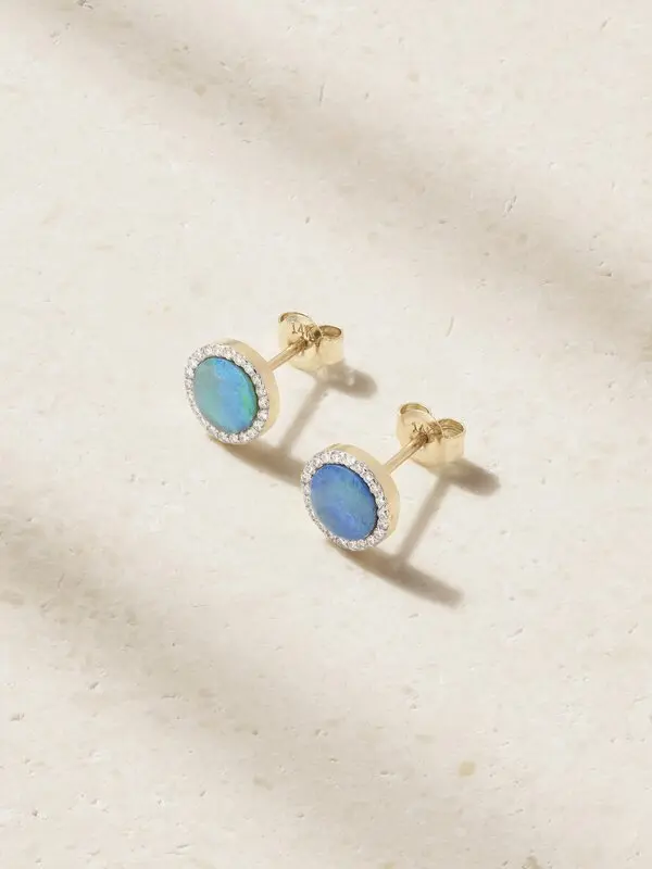 Mateo 14-karat Gold Opal And Diamond Stud Earrings - Blue