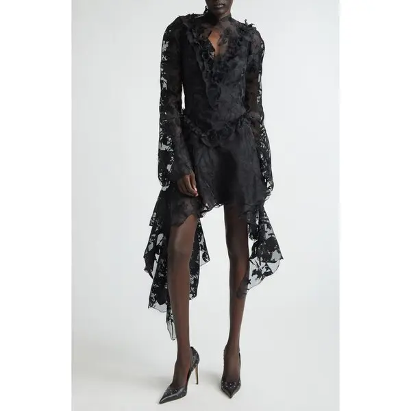 Alexander McQueen Long Sleeve Devoré Dress