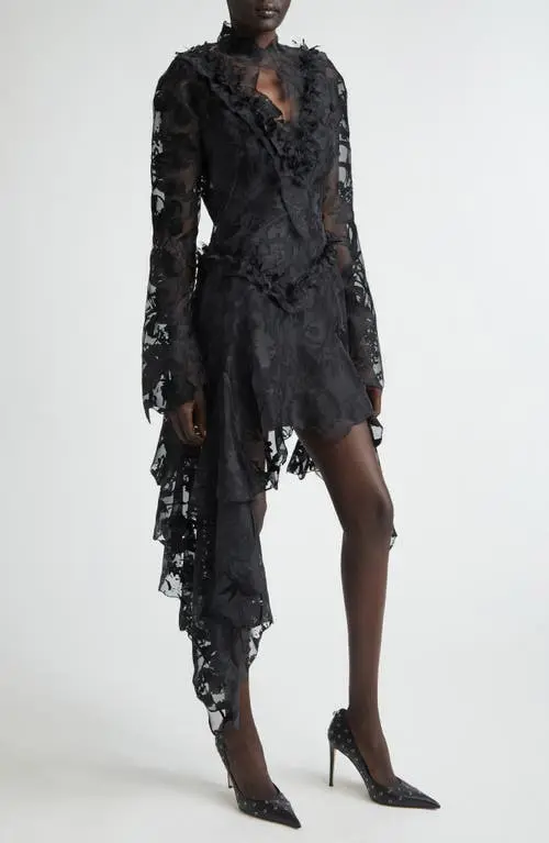 Alexander McQueen Long Sleeve Devoré Dress