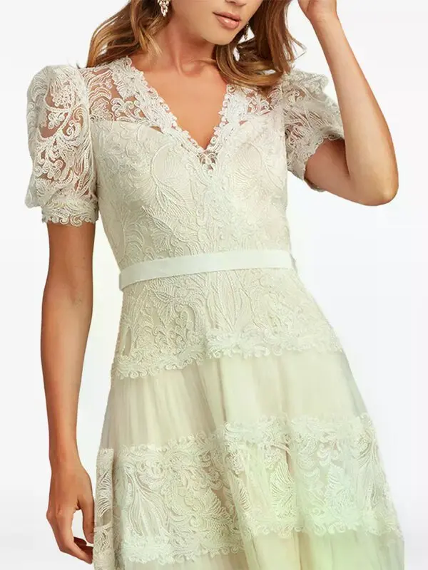 Tadashi Shoji Belline Lace Tiered Dress - Neutrals