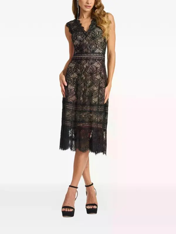 Tadashi Shoji Lace V-neck Tea Length Dress - Black
