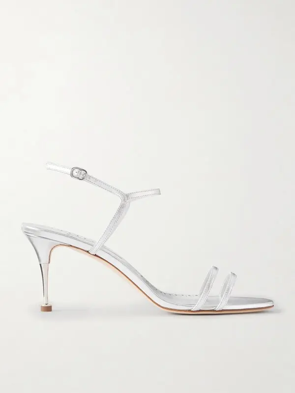 Manolo Blahnik Ciagalo 70 Metallic Leather Sandals - Silver