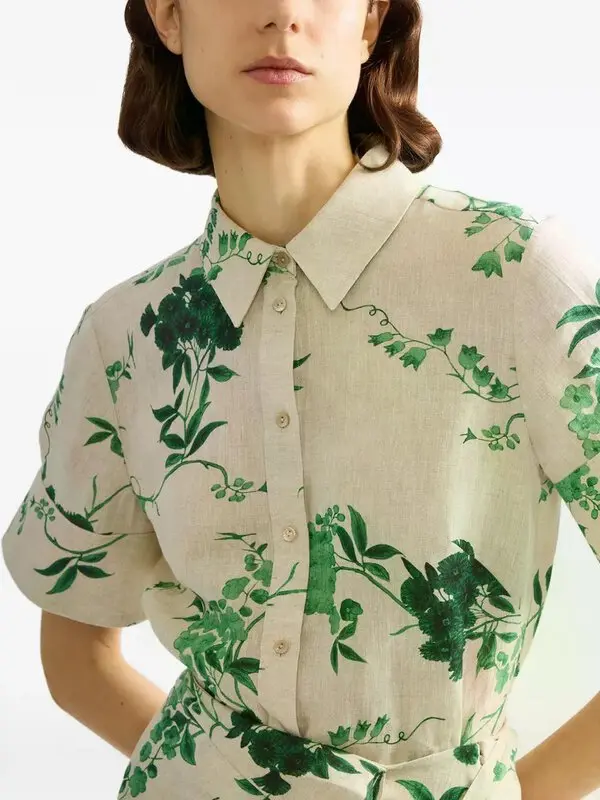 Erdem Short-sleeve Floral-print Shirt - Neutrals