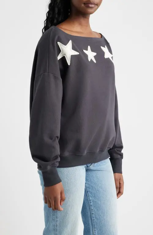 VINYL ICONS Star Appliqué Off-the-shoulder Sweatshirt