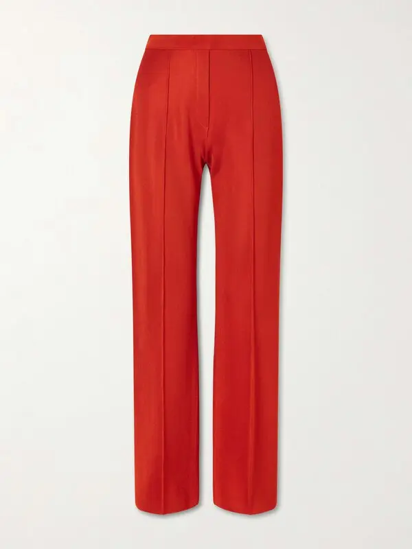 HIGH SPORT Evie Pleated Knitted Wide-leg Pants - Crimson