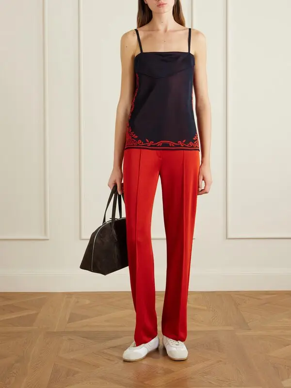 HIGH SPORT Evie Pleated Knitted Wide-leg Pants - Crimson