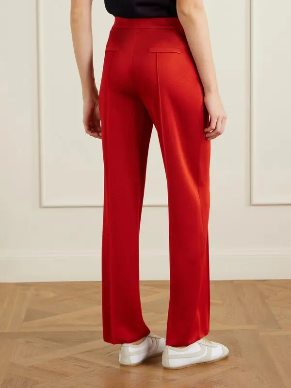 HIGH SPORT Evie Pleated Knitted Wide-leg Pants - Crimson