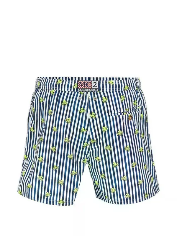 MC2 SAINT BARTH Striped Octopus-print Swim Shorts - Blue