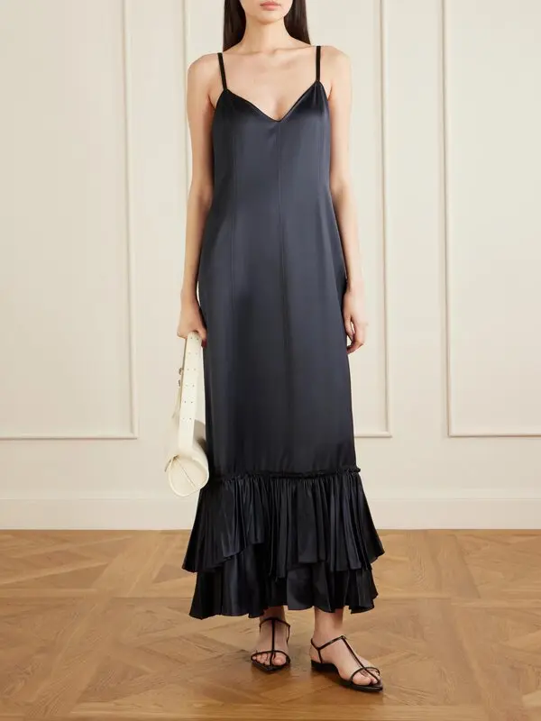 JIL SANDER Silk-blend Satin Maxi Dress - Black