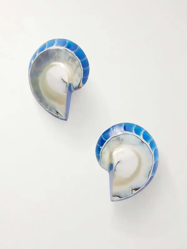 JULIETTA Rhodium-plated Shell And Resin Clip-on Earrings - Navy