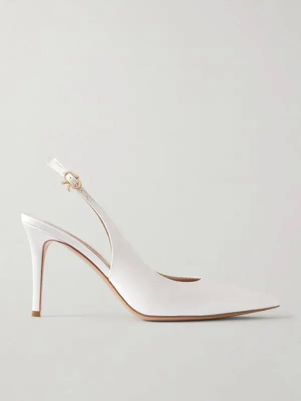 GIANVITO ROSSI Ribbon 85 Satin Slingback Pumps - White