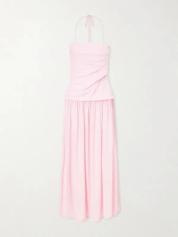 Faithfull The Brand Notte Ruched Linen Maxi Dress - Pink