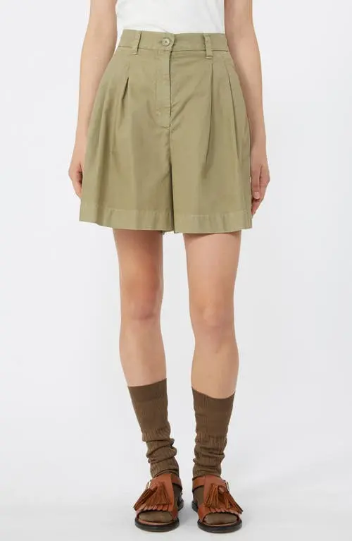 Max Mara Armonia Pleated Cotton Shorts - Olive Green