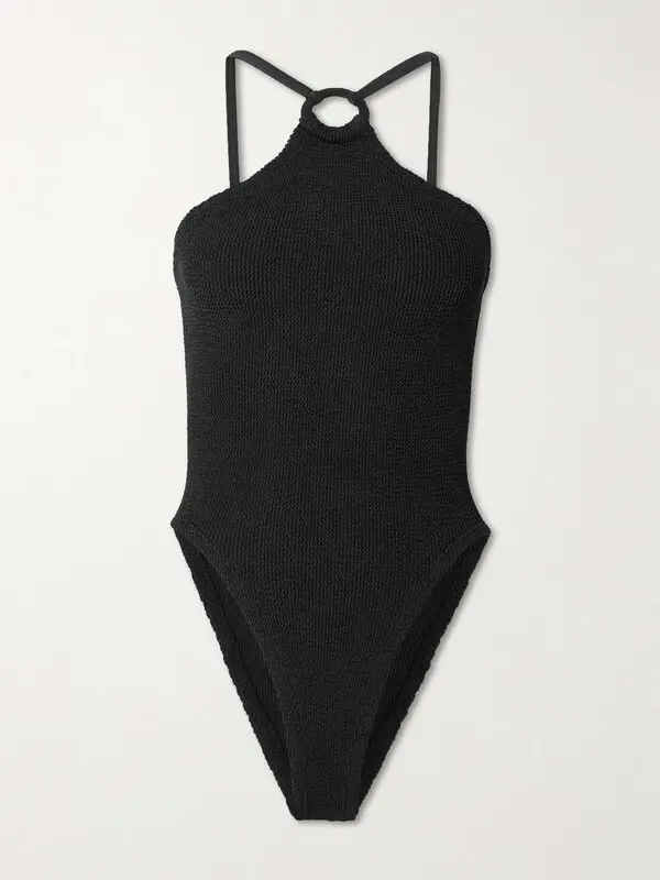 Hunza G Jasmine Cutout Crinkle Halterneck Swimsuit - Black