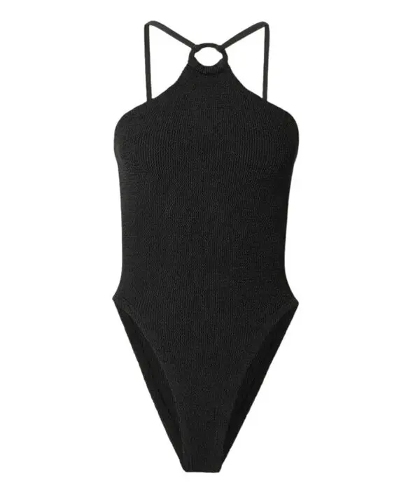 Hunza G Jasmine Cutout Crinkle Halterneck Swimsuit - Black
