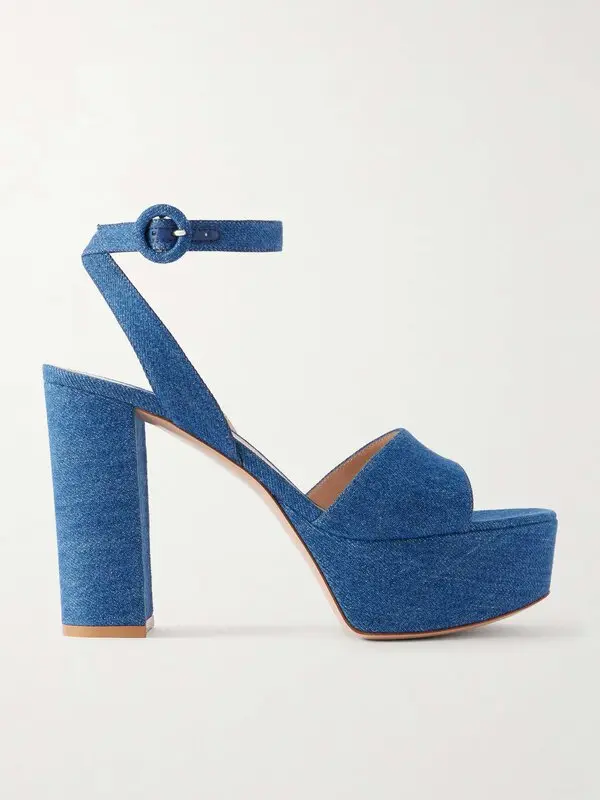 GIANVITO ROSSI 70 Denim Platform Sandals - Mid Denim