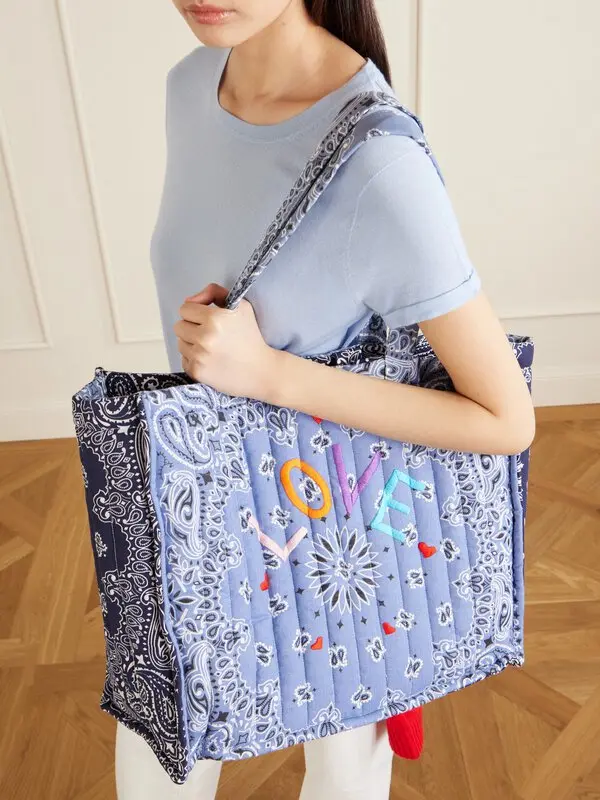 CALL IT BY YOUR NAME Cabas Maxi Embroidered Tote Bag - Blue