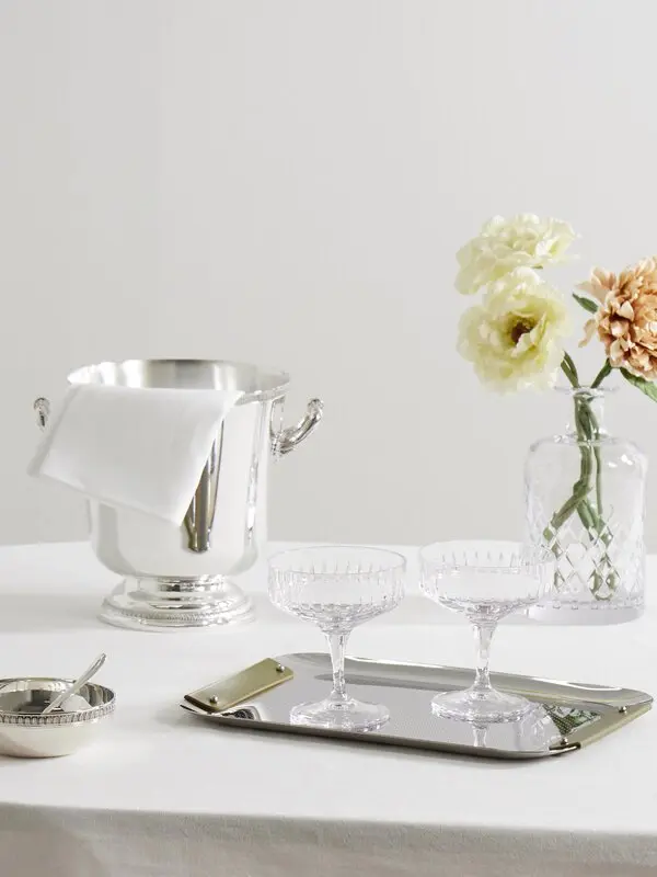 Christofle Club Leather-trimmed Stainless Steel Tray