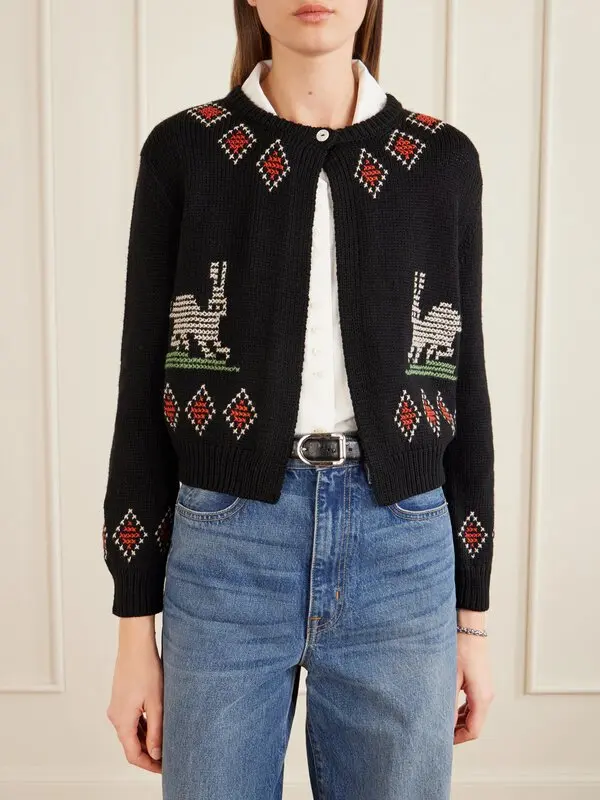 BODE Bunny Jacquard-knit Wool Cardigan - Black