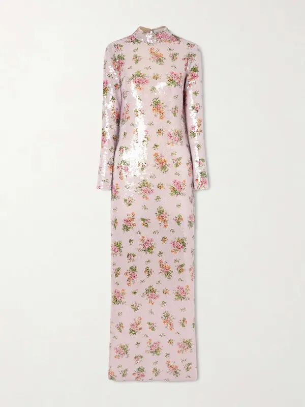 Brandon Maxwell Floral-print Sequined Crepe Gown