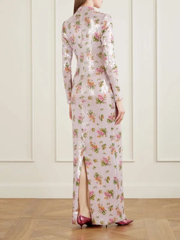 Brandon Maxwell Floral-print Sequined Crepe Gown