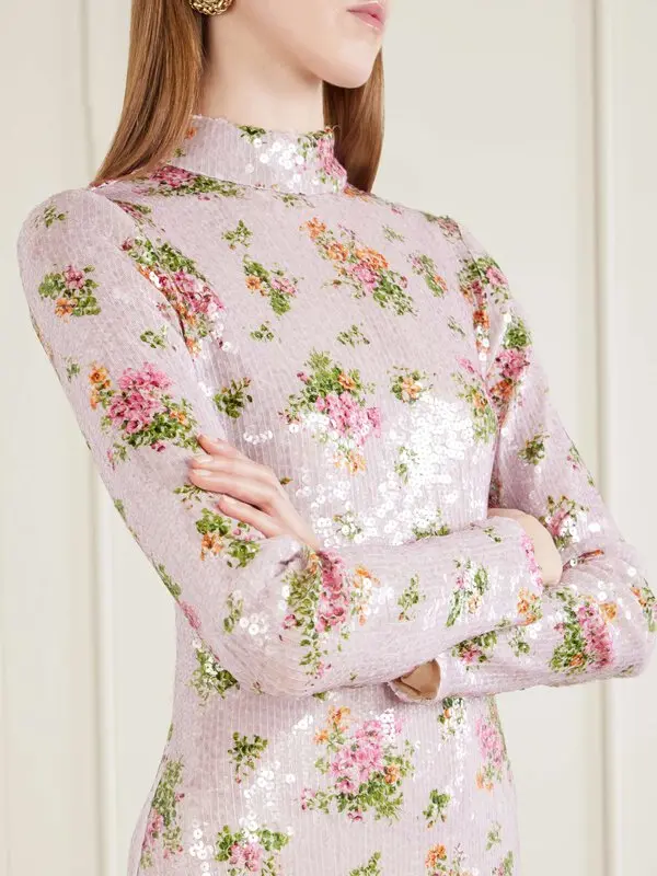 Brandon Maxwell Floral-print Sequined Crepe Gown
