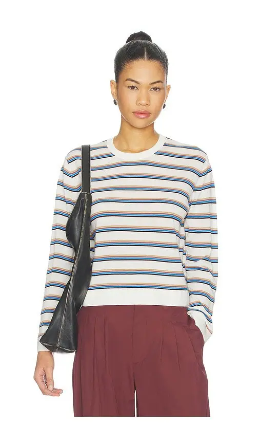 LESET James Stripe Classic Crew In Cream,blue - Parch  Choco & Leset Blue Stripe