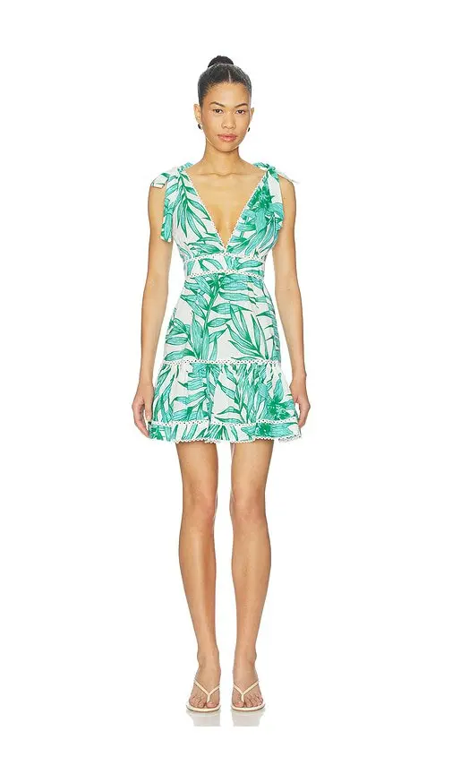 Poupette St Barth Cara Mini Dress - Green Palm Leaf