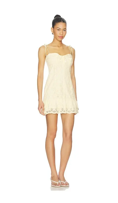Astr The Label Eyelet Linen Mini Dress - Lemon