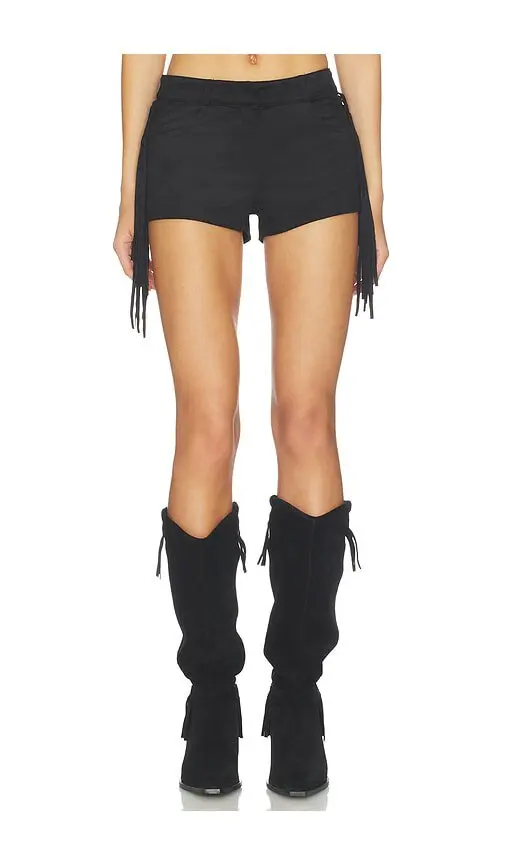 Superdown Fringe Faux Suede Short - Black