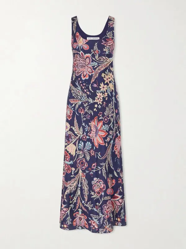 Alix Of Bohemia Adele Mist Quatre Floral Silk Midi Dress - Blue