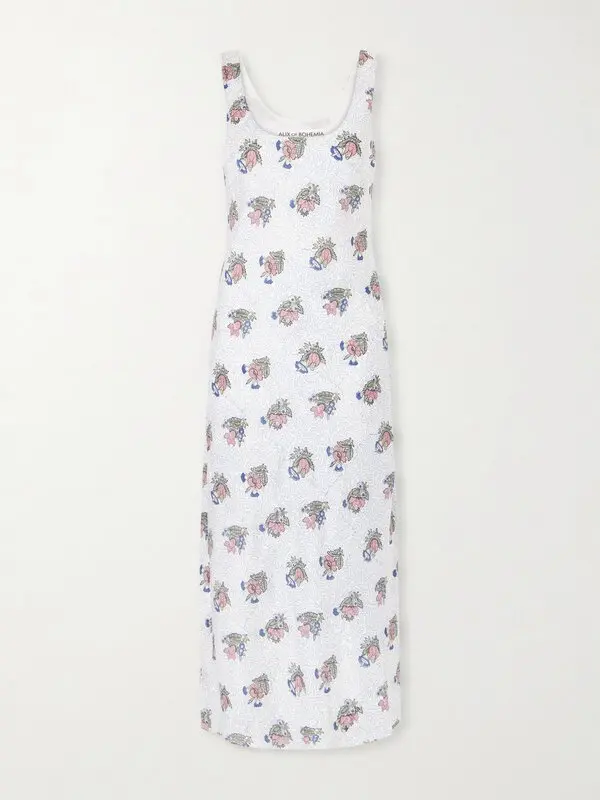 Alix Of Bohemia Adele Mist Quatre Floral Silk Midi Dress - Neutrals