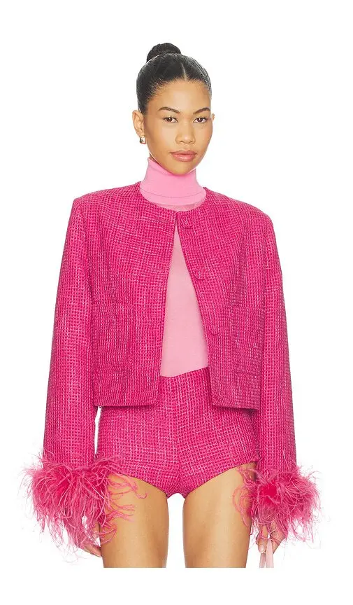 MILKWHITE Tweed Jacket With Feather Trim