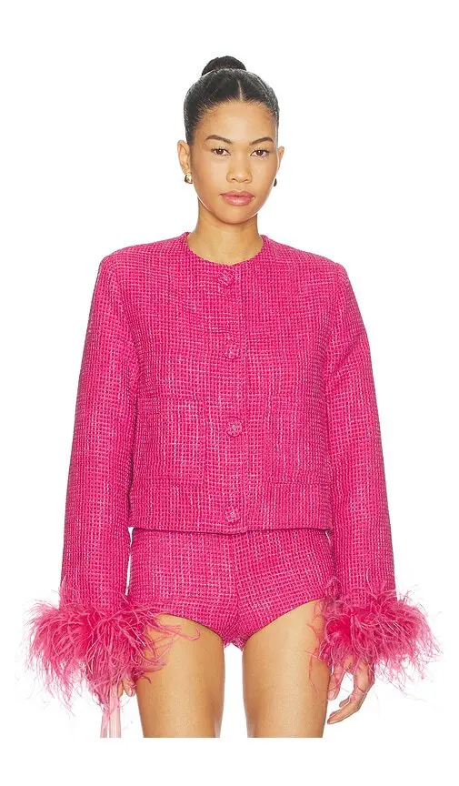 MILKWHITE Tweed Jacket With Feather Trim