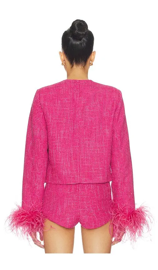 MILKWHITE Tweed Jacket With Feather Trim