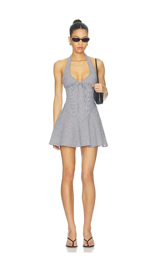 MORE TO COME Kamilia Halter Mini Dress - Black Gingham